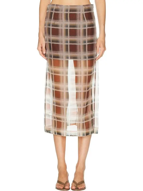 FRAME Plaid Organza Midi Skirt - Silver Peony Mult