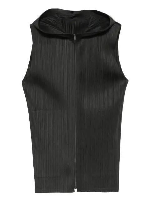 PLEATS PLEASE BY ISSEY MIYAKE Sleeveless Zip-up Hoodie - Black