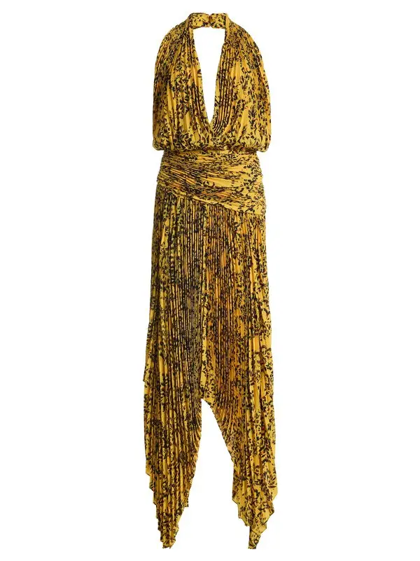 Proenza Schouler Paulina Halterneck Pleated Maxi Dress - Multi