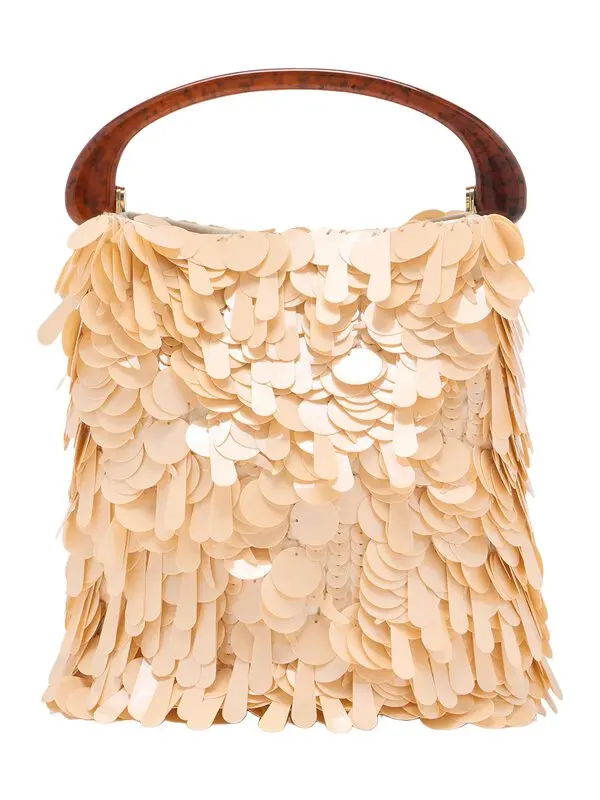 Dries Van Noten Paillette Bag With Resin Handle - Ivory