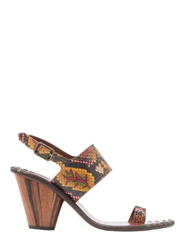 Dries Van Noten Wood Patchwork Thong Heels - Multi