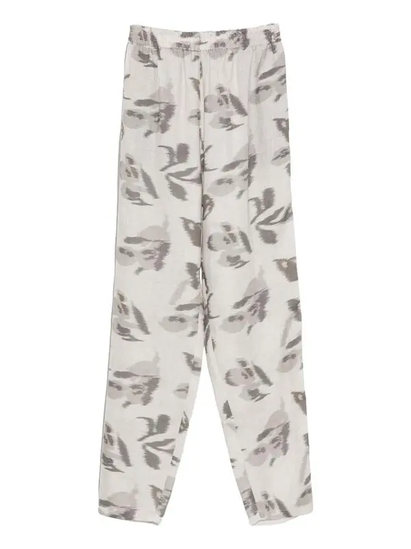 Emporio Armani Printed Linen Trousers - Grey