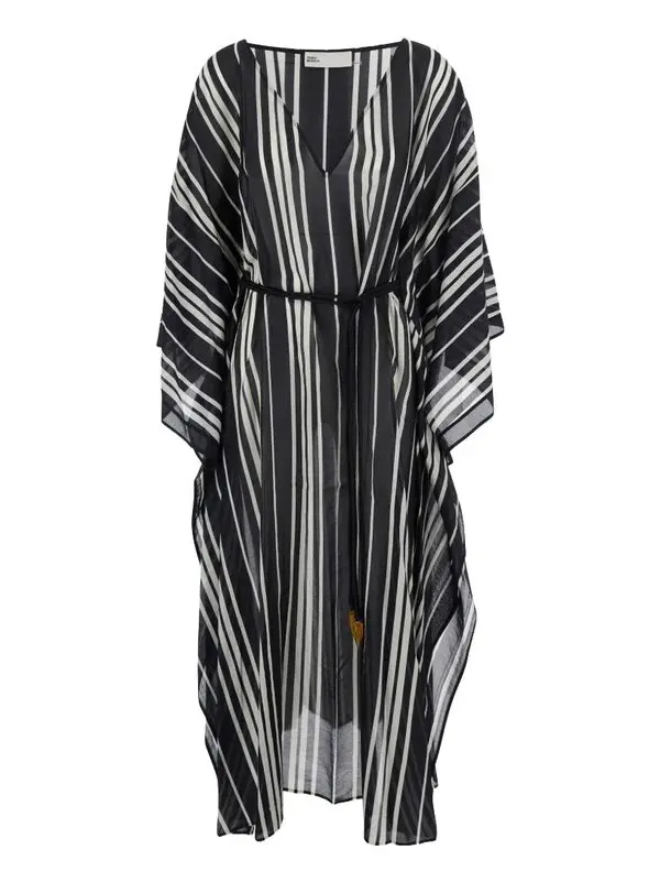 Tory Burch Striped Silk Kaftan - Black