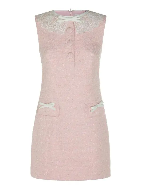 SELF-PORTRAIT Bouclé Mini Dress With Lace Collar - Pink