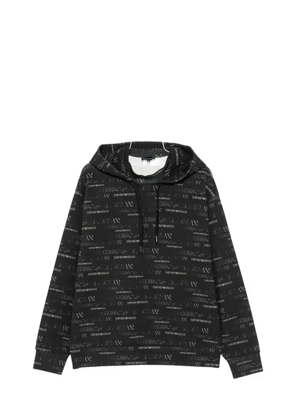 Emporio Armani Printed Cotton Hoodie - Navy