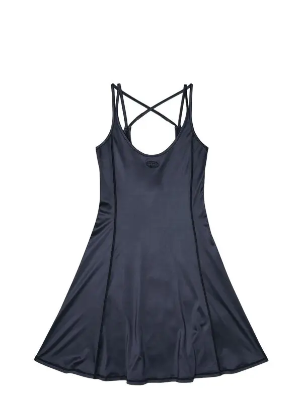 DIESEL® Mini Dress With Spaghetti Straps And Embroidered Logo - Black