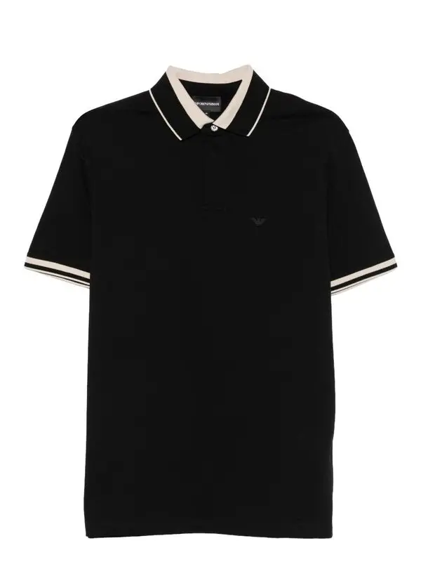 Emporio Armani Cotton Polo Shirt With Embroidered Logo And Trim - Black