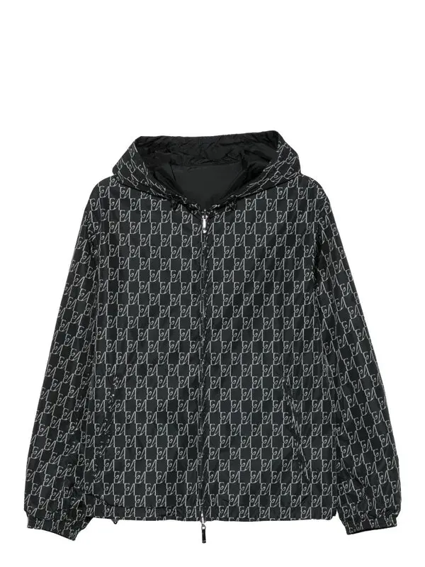 Emporio Armani Monogram Print Hooded Bomber Jacket - Navy