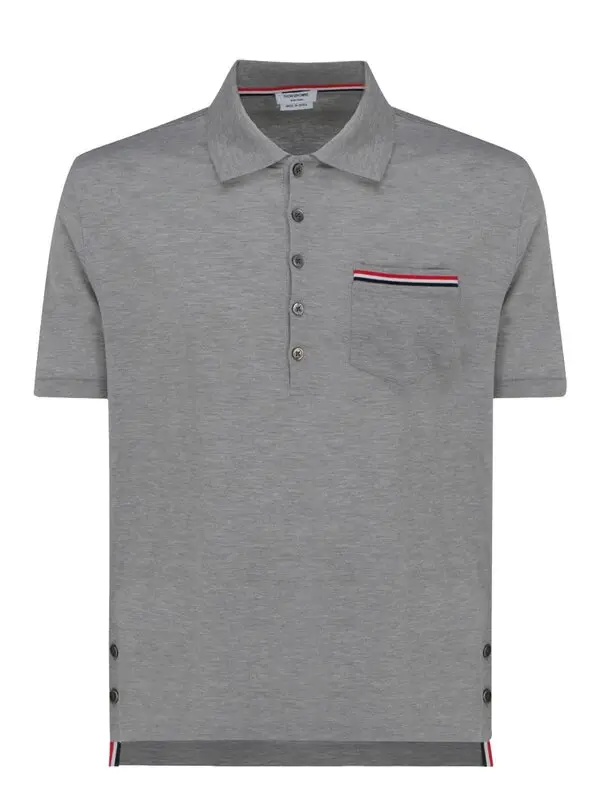 Thom Browne Cotton Polo Shirt With Signature Stripes - Grey
