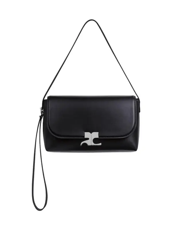 COURREGES Leather Shoulder Bag With Metallic Ac Logo - Black