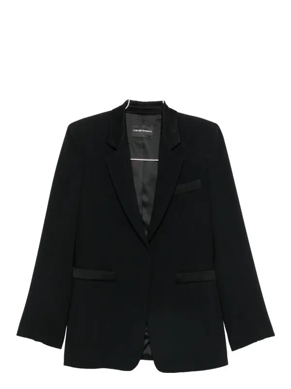 Emporio Armani Single Breasted Blazer Jacket With Satin Trim - Black