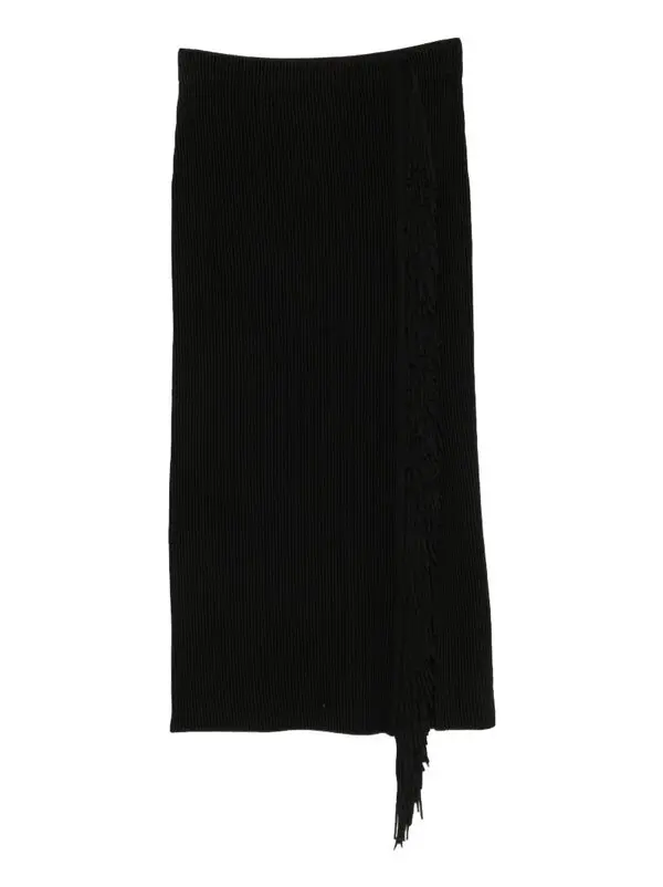 Emporio Armani Ribbed Knit Midi Skirt With Fringe Detailing - Black