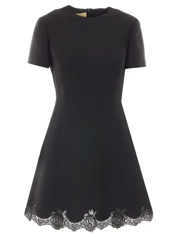 Valentino Garavani Wool And Silk Blend Mini Dress With Lace Trim - Black