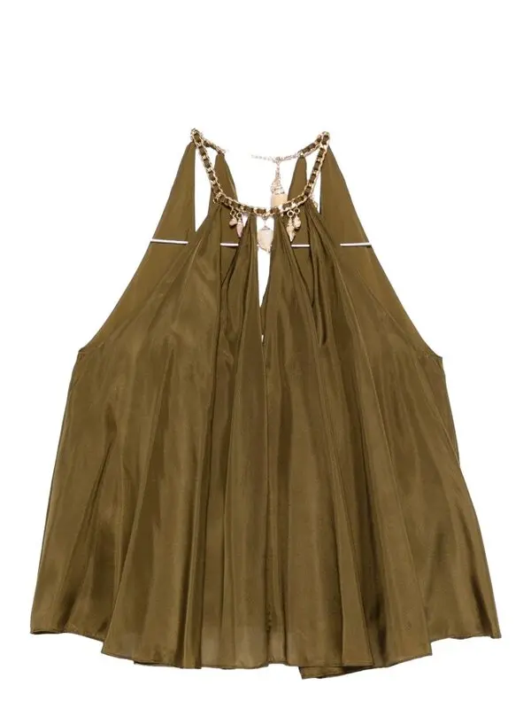 Zimmermann Mahon Halterneck Shell Embellished Top - Green