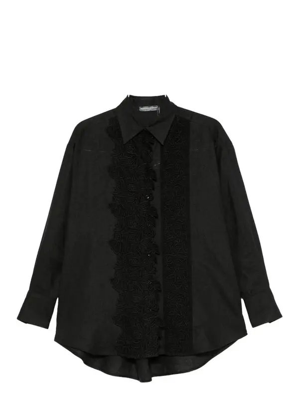 Ermanno Scervino Linen Lace Embellished Oversized Shirt - Black