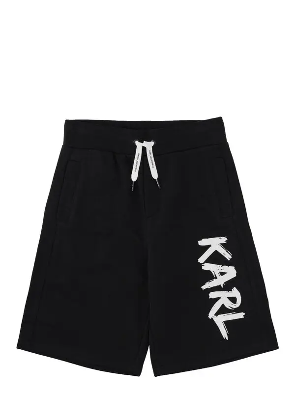 Karl Lagerfeld Cotton Blend Drawstring Shorts With Logo Detail - Black