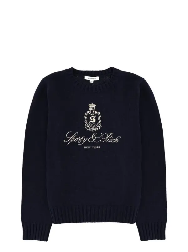 SPORTY&RICH Embroidered Logo Crewneck Sweater - Blue