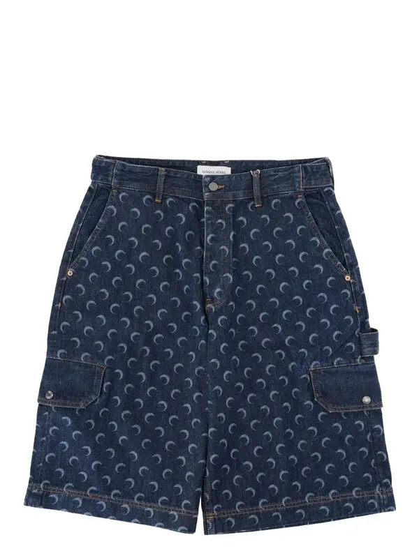 MARINE SERRE All Over Moon Print Denim Shorts - Blue