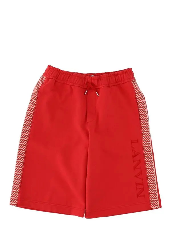 LANVIN Cotton Bermuda Shorts With Monogram Detail - Red
