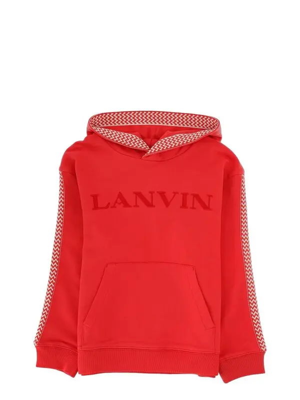 LANVIN Hooded Sweatshirt With Embossed Logo And Trimmed Sleeves - Red