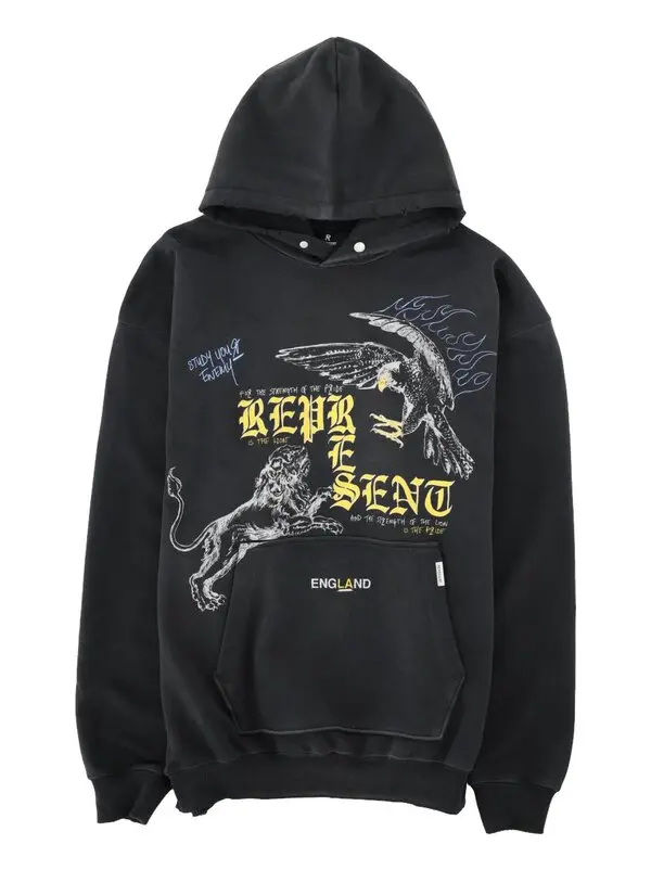 REPRESENT Printed Cotton Hoodie - Black