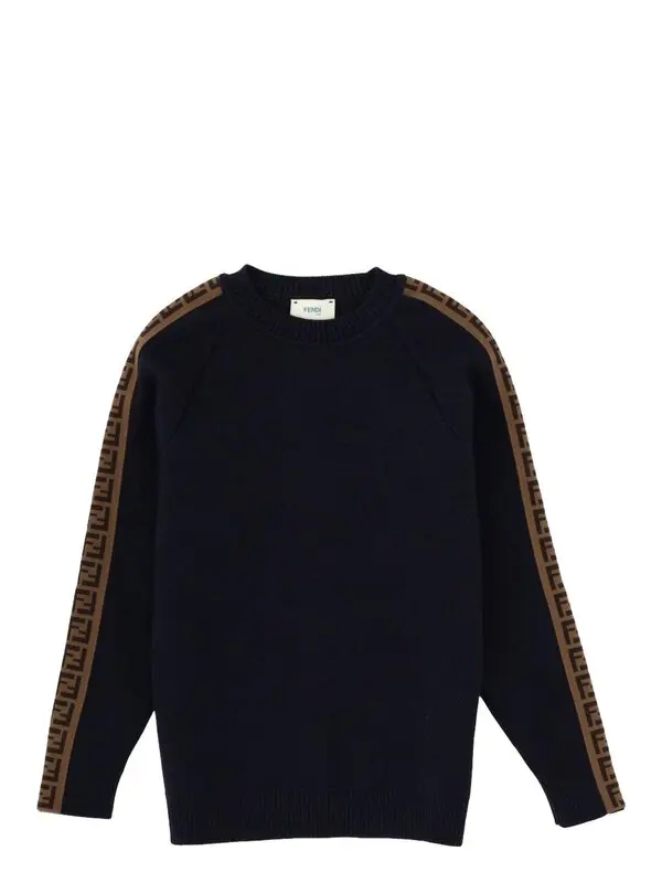 Fendi Harmony Crewneck Sweater With Ff Motif Sleeves - Blue