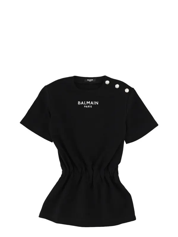 Balmain Logo T-shirt With Button Details - Black