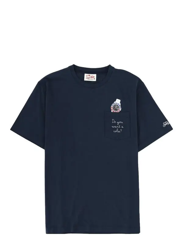 MC2 SAINT BARTH T-shirt With Embroidered Pocket Detail - Blue