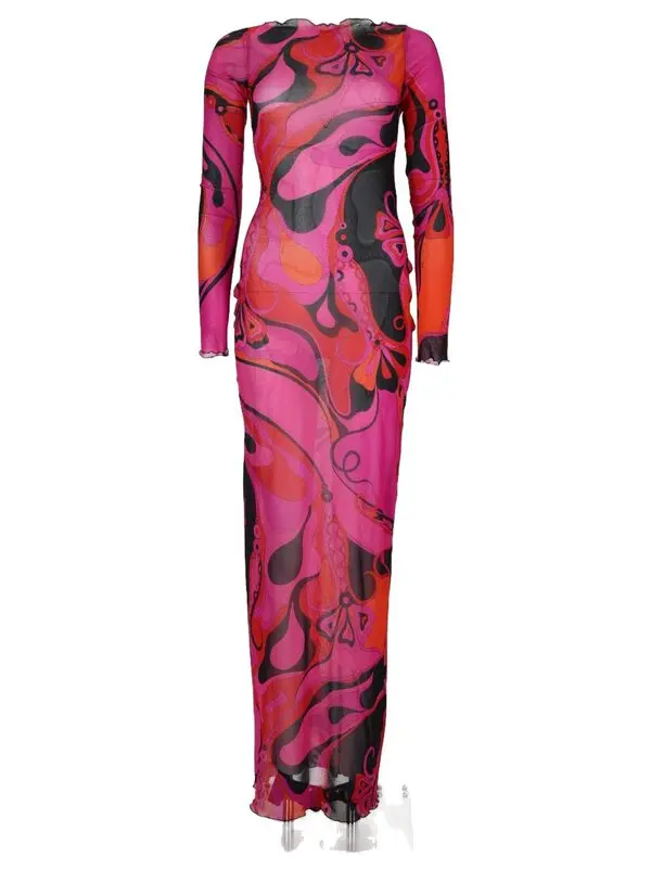 Emilio Pucci Orchid Print Tulle Maxi Dress - Fuchsia