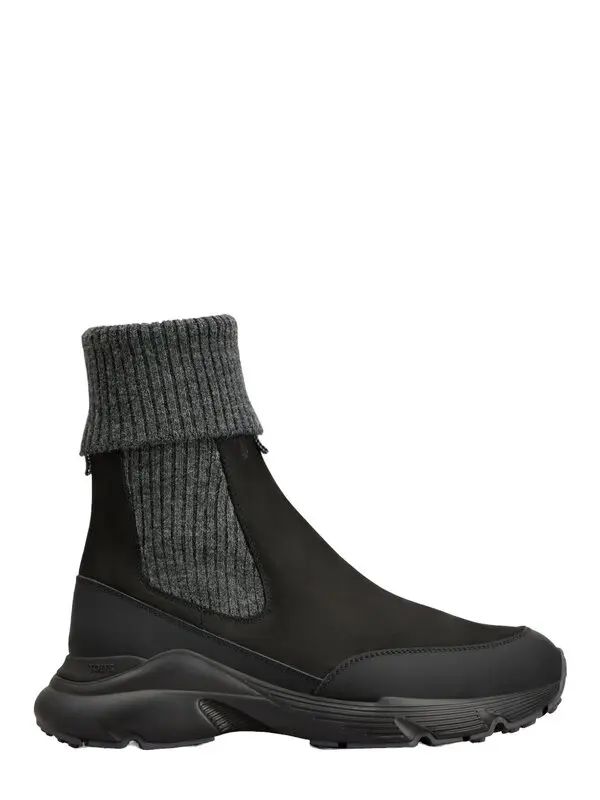 TOD'S Leather And Knit Sock Boots - Black