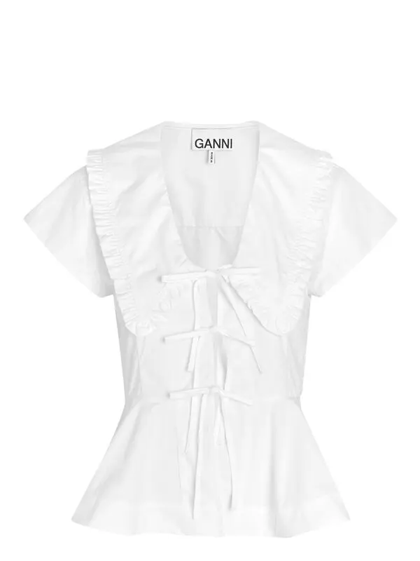GANNI Peplum Cotton-poplin Sailor Collar Blouse - White