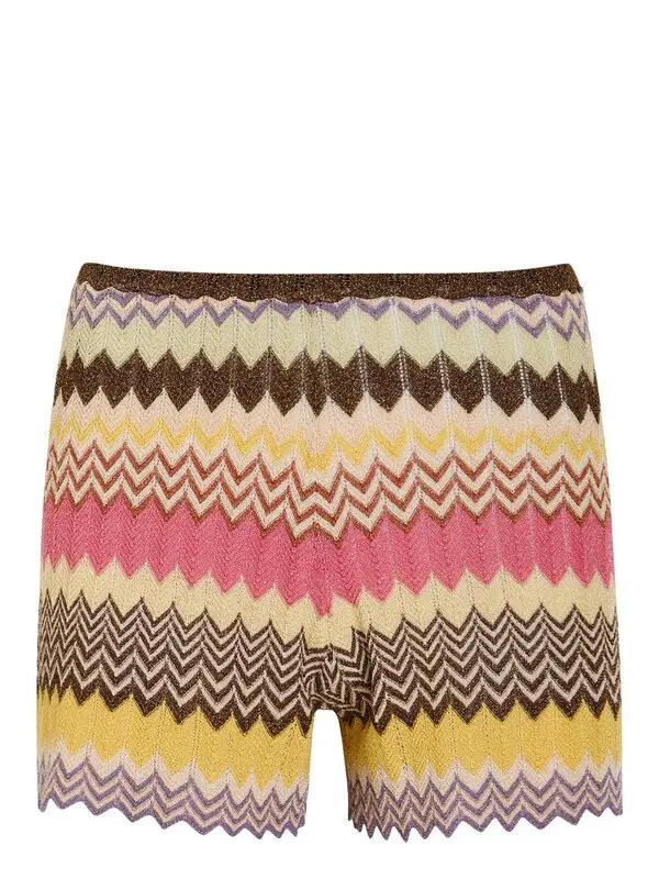 Faithfull The Brand Chevron Pointelle Metallic-knit Shorts - Stripe