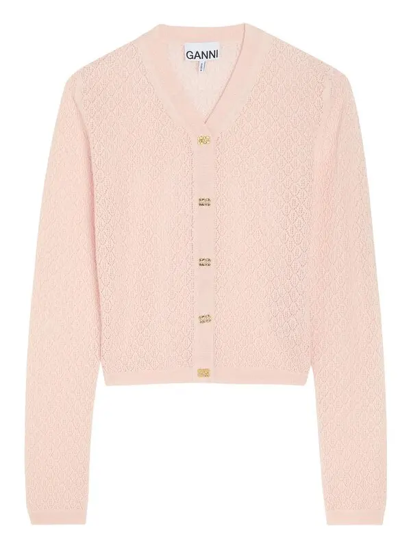 GANNI Pointelle Knit V-neck Cardigan - Light Pink