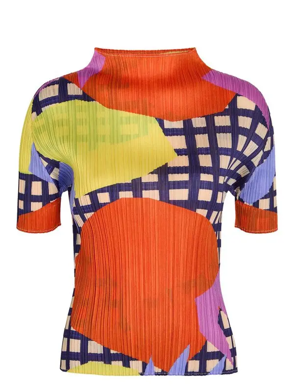 Issey Miyake Printed Pleated Mock-neck Top - Red
