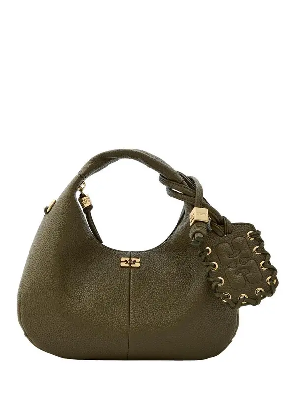 GANNI Grained Leather Hobo Mini Bag - Olive