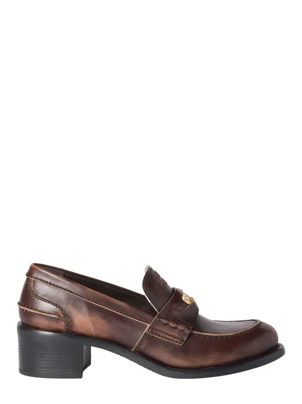Miu Miu Logo-embossed Penny Loafers - Ebony