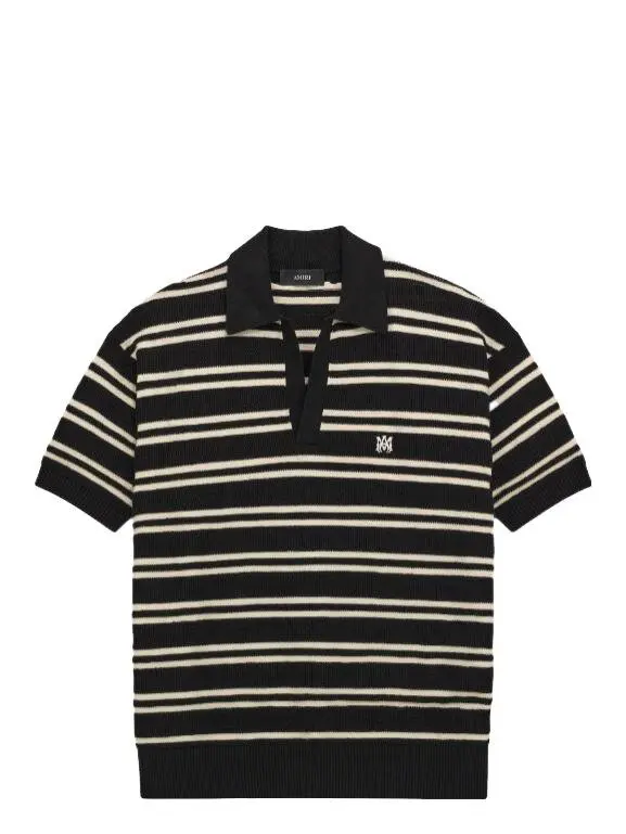 Amiri Ma Stripe Knit Ss Polo Shirt - Black
