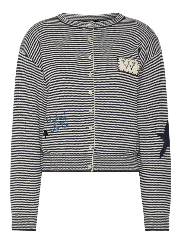 Max Mara Striped Cardigan With Applique Detail - Navy Blue