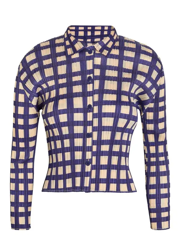 Issey Miyake Gingham Check Pleated Woven Shirt - Navy