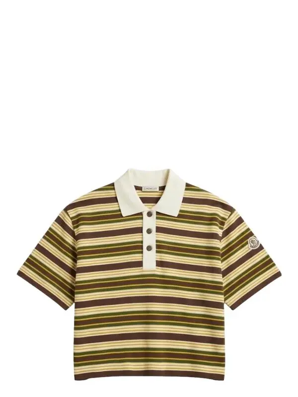 Moncler Striped Cropped Polo Shirt - Black