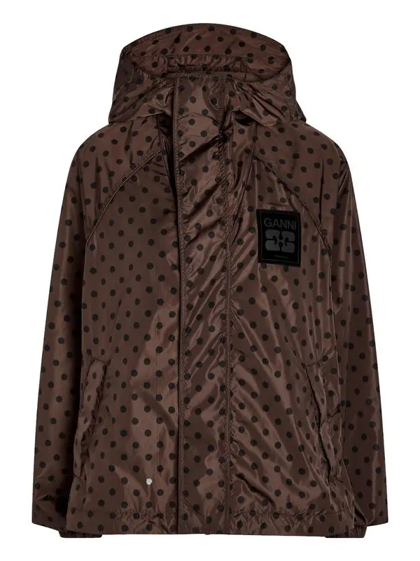 GANNI Polka Dot Hooded Shell Jacket - Brown