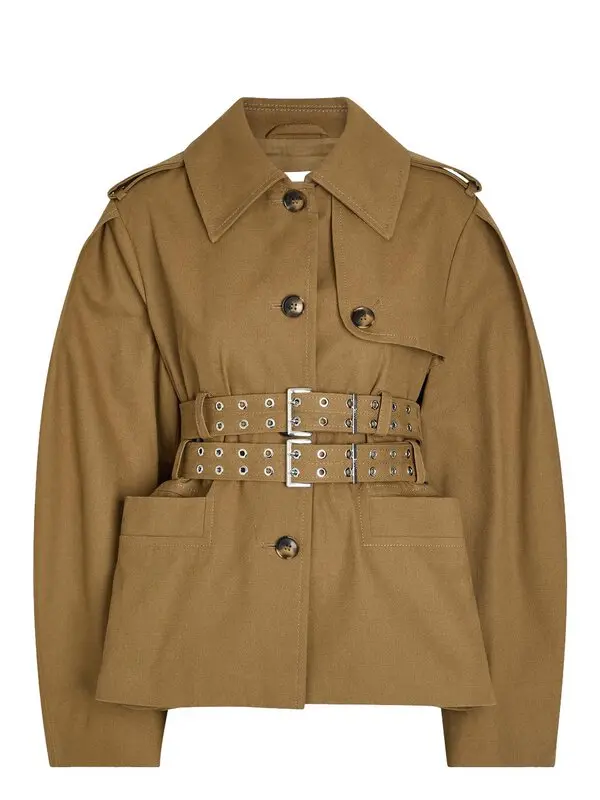 GANNI Belted Canvas Trench Jacket - Light Brown