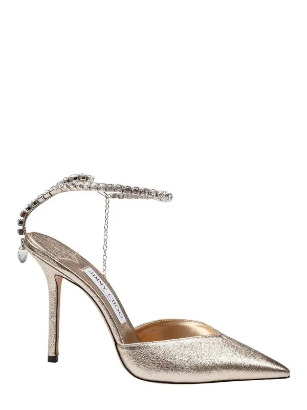 JIMMY CHOO Pointed Toe Stiletto Slingback Sandals With Crystal Embellishments - Platinum