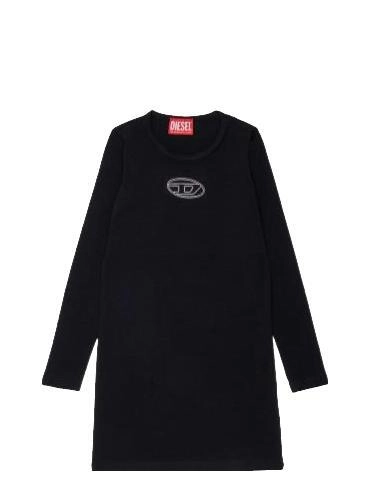 DIESEL® Embroidered Round Neck Long Sleeve Dress - Black