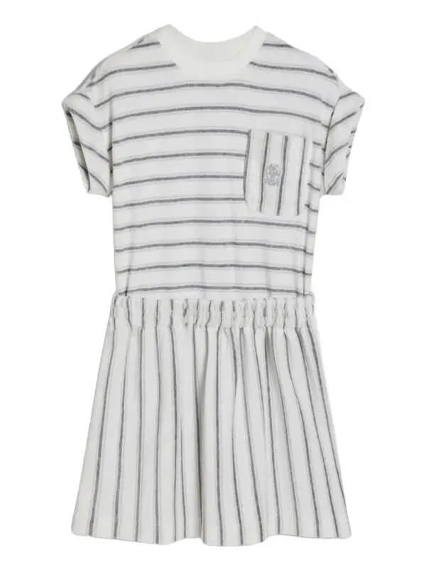 Brunello Cucinelli Striped Jersey Dress With Pocket - Light Gray