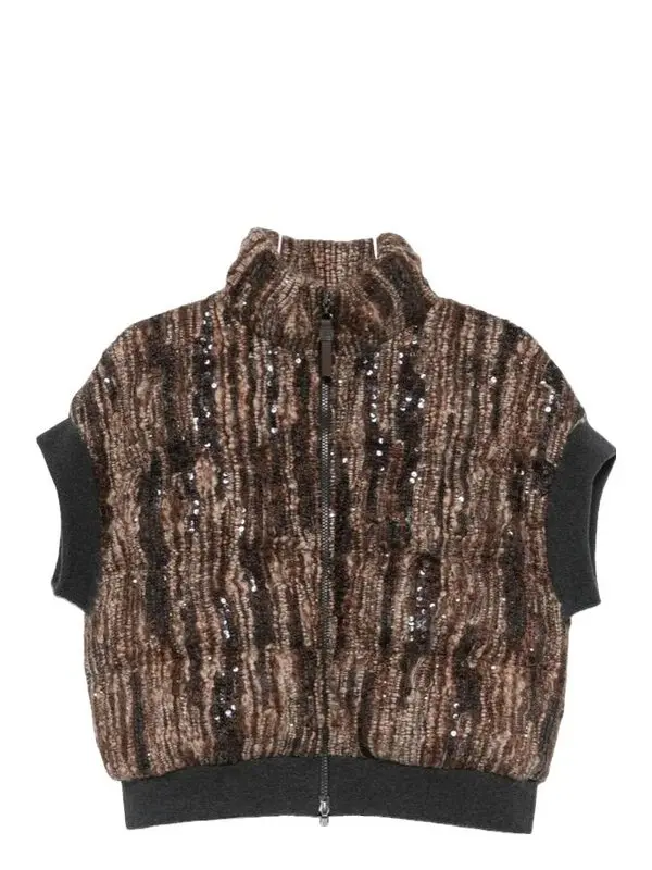 Brunello Cucinelli Sequin Embellished Sleeveless Gilet - Brown