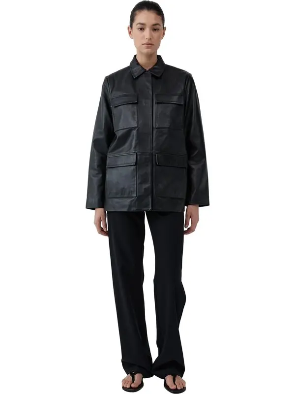 ST. AGNI Four Pocket Leather Jacket - Black