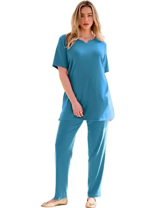 ROAMAN'S Soft Knit Tunic With Notch Neckline - Deep Teal