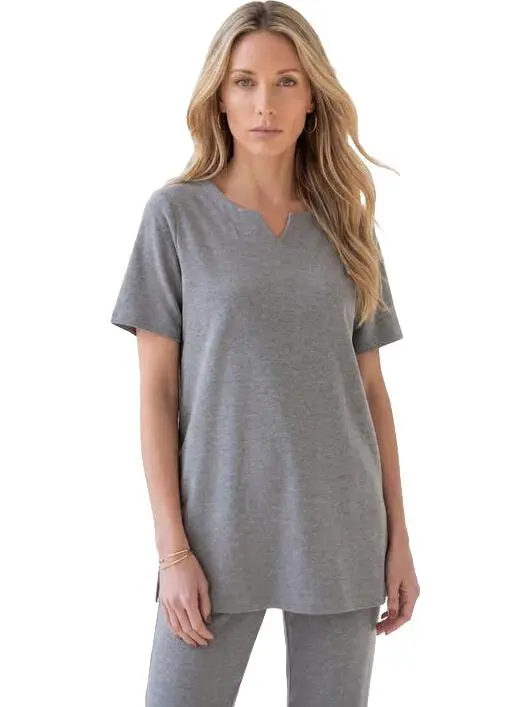 ROAMAN'S Soft Knit Tunic With Notch Neckline - Medium Heather Grey