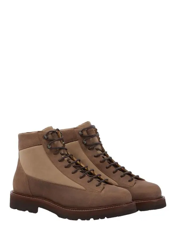 Brunello Cucinelli Suede-trimmed Lace-up Boots - Brown